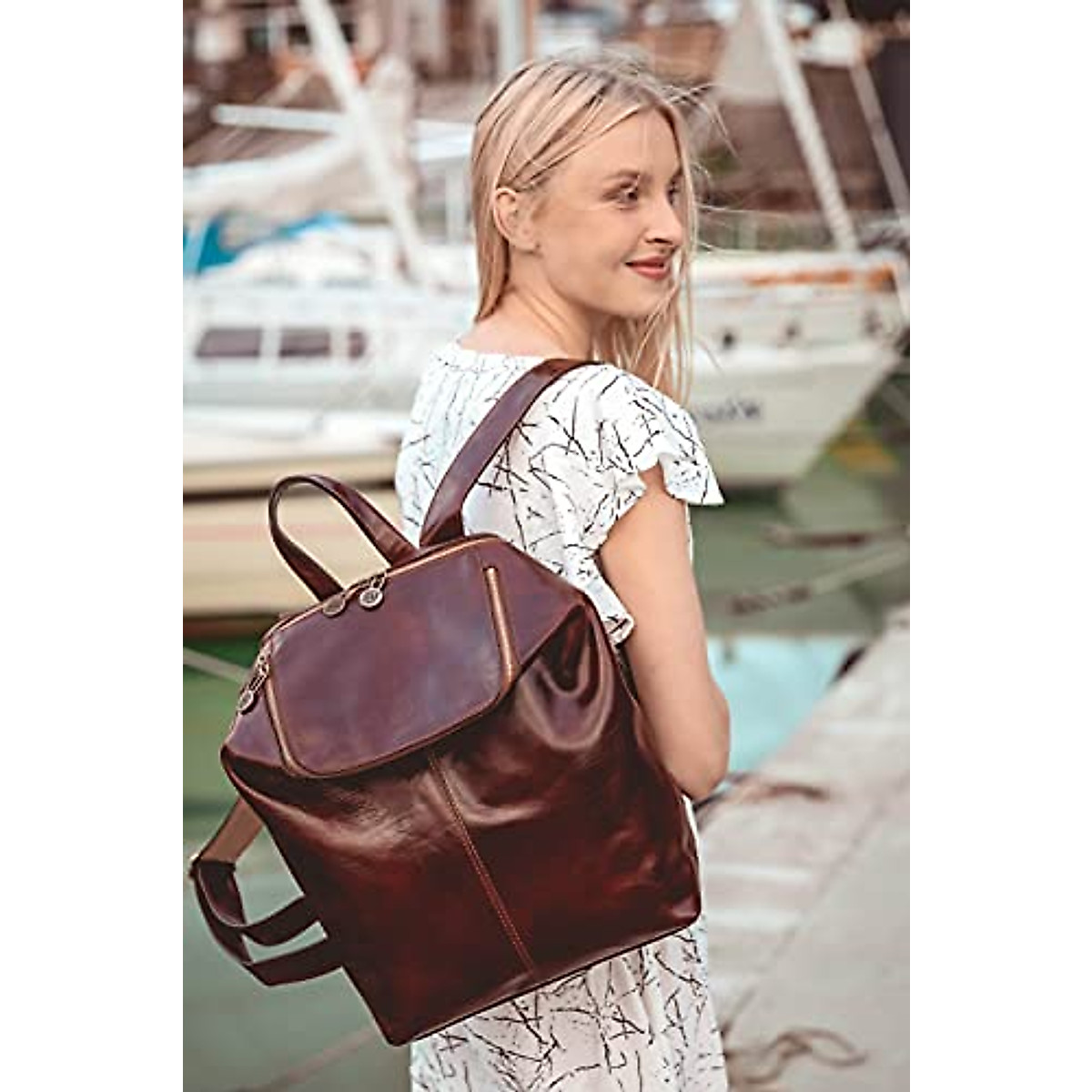 Time Resistance Leather Backpack Vintage Rucksack Business Backpack Unisex Bag Brown