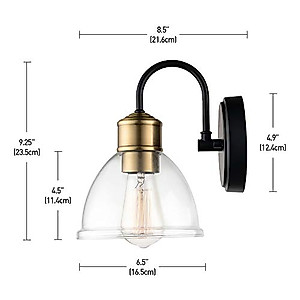 Globe Electric 51714 1-Light Wall Sconce, Dark Bronze, Antique Brass Socket, Clear Glass Shade, Wall Lighting, Wall Lamp Dimmable, Wall Lights for Bedroom, Kitchen Sconces Wall Lighting, Home Décor