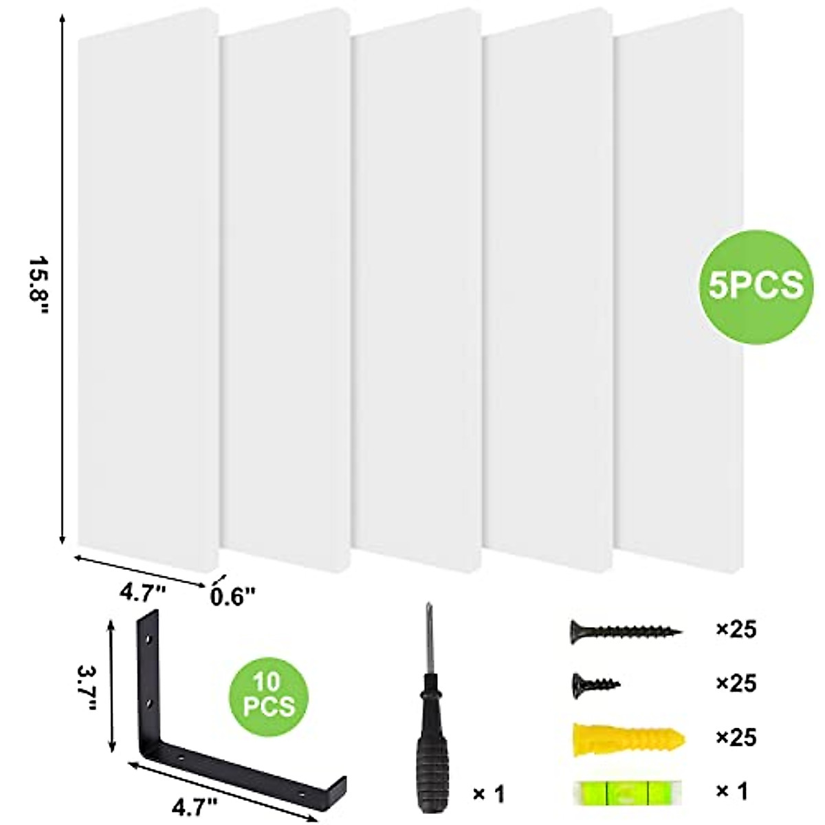 Fixwal Floating Shelves, Width 4.7 Inches Wall Shelves Set of 5, Rustic Wood Wall Storage Shelves for Bedroom, Living Room, Kitchen, Bathroom, Office and Plants (White)