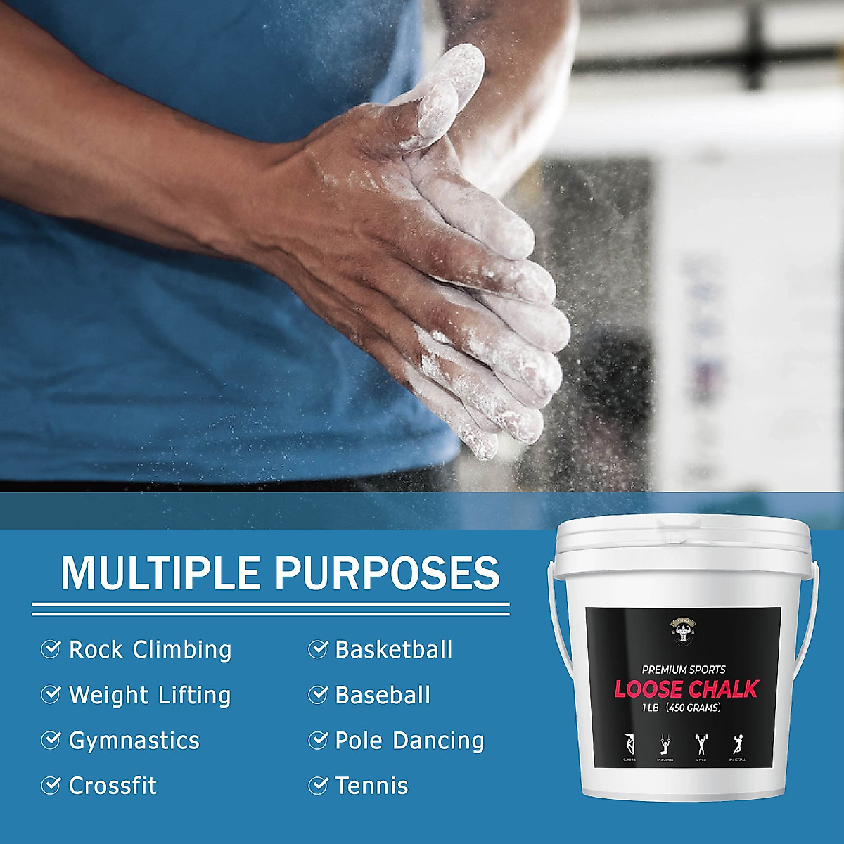 TITGGI 1 lb Gym Chalk Bucket - Includes Chalk Powder and A Chalk Ball - Multi-Purpose Hand Chalk for Rock Climbing Chalk, Gym Chalk, Weight Lifting Chalk and More