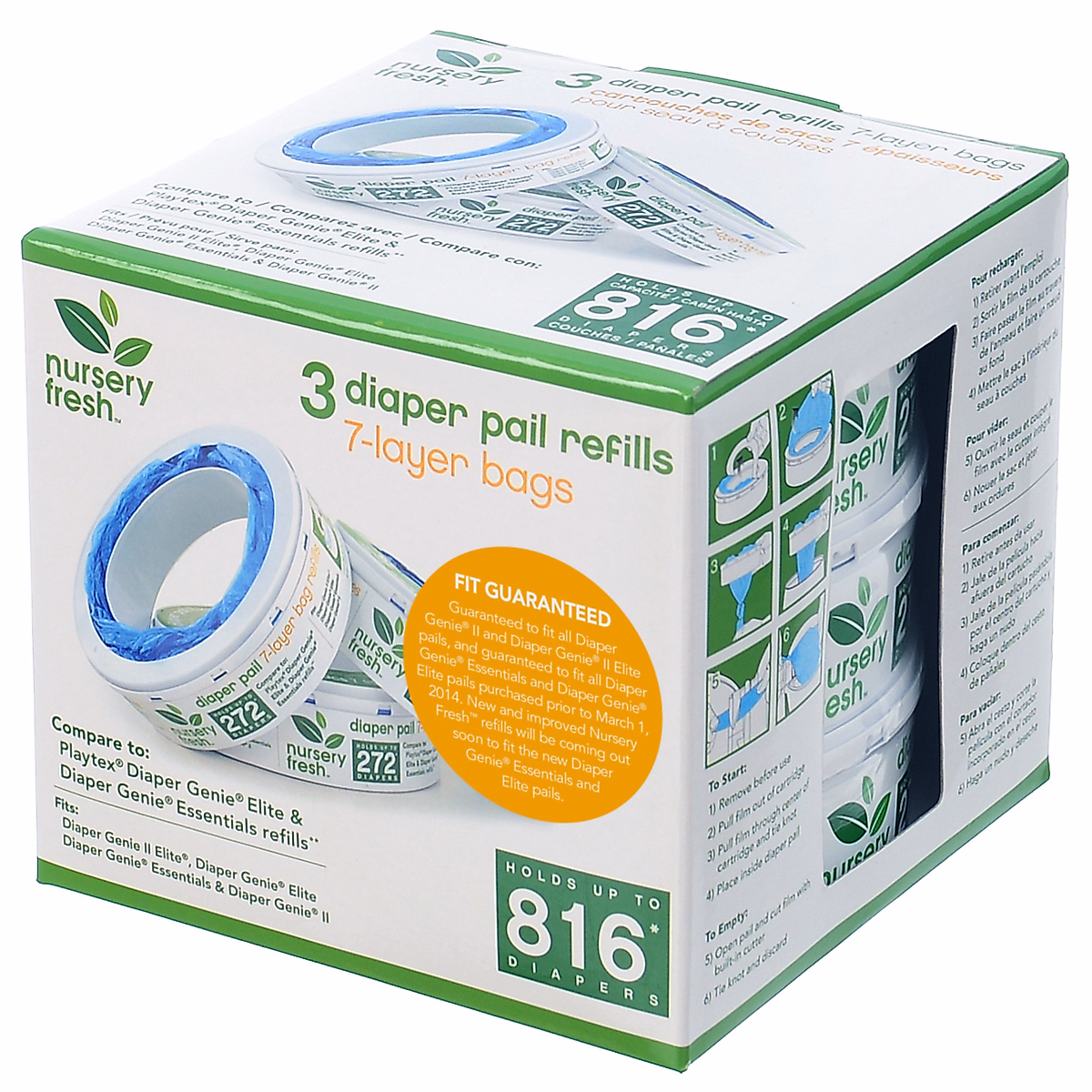 Nursery Fresh Refill for Diaper Genie 3 Pack, 816 Count