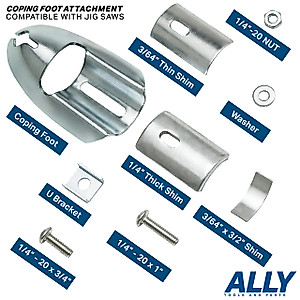 Ally Tools Coping Foot (2 Sets) for Jigsaw Attachment, Compatible with Most jigsaws, Allows Jigsaw to Bevel, Turn, and Pitch The Blade Without The Need for jigs or templates - Ideal for Contractors