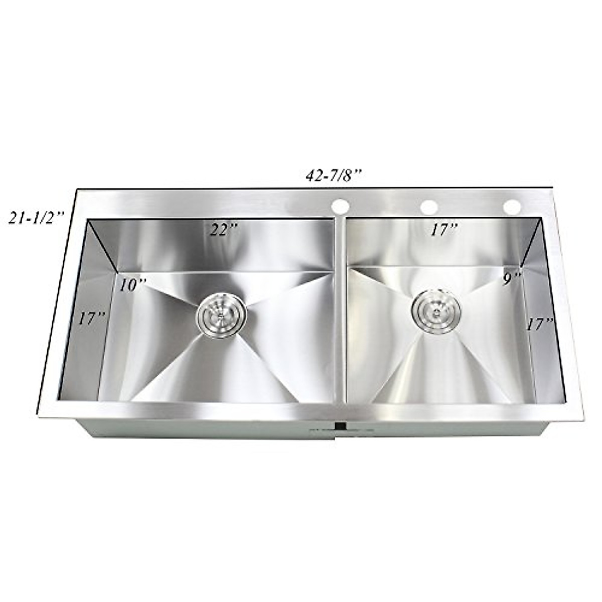 43 INCH (6040) Zero Radius Design 16 Gauge Topmount Drop In Over the Counter Large Double Bowl 5050 Stainless Steel Kitchen Sink Premium Package 43 INCH (6040) KKR-FT4321-6040