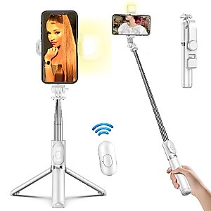 40" Selfie Stick with LED Fill Light & Phone Tripod, Bettvance Extendable Cell Phone Tripod Stand with Wireless Remote, Compatible with iPhone Android Phone. Best Gift