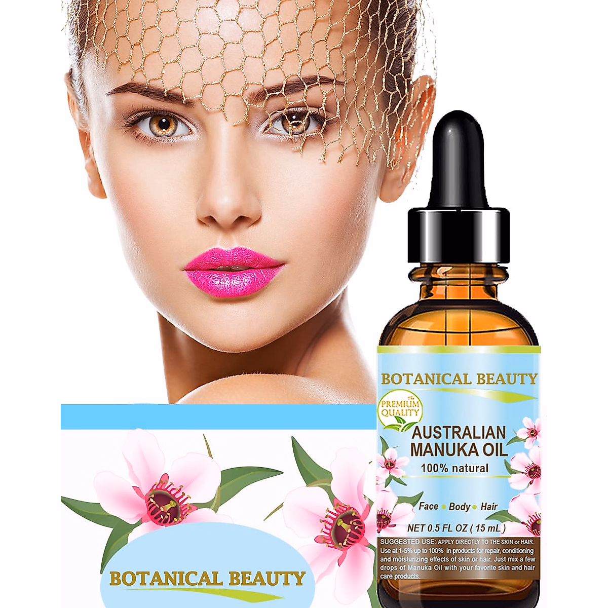 MANUKA OIL WILD GROWTH RAW 100% Natural VIRGIN UNREFINED Cold Pressed Carrier Oil. for Skin, Face, Hair, Lip and Nail Care 0.5 Fl.oz.- 15 ml by Botanical Beauty