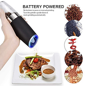 Joseky Black Electric Salt And Pepper Grinder , Pepper Mill Grinder with Adjustable Coarseness, Blue Led Light, One Hand Operated Suitable for Solid Seasoning Such As Sea Salt, Spices(2-pcs)