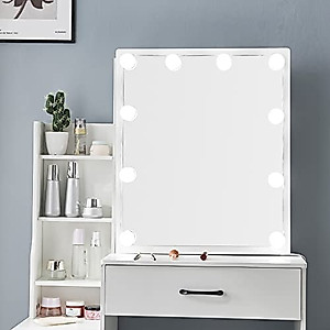 Vanity Set Dressing Table with Lighted Mirror, Modern Storage Makeup Table with 5 Drawers and Stool,White (H1903)