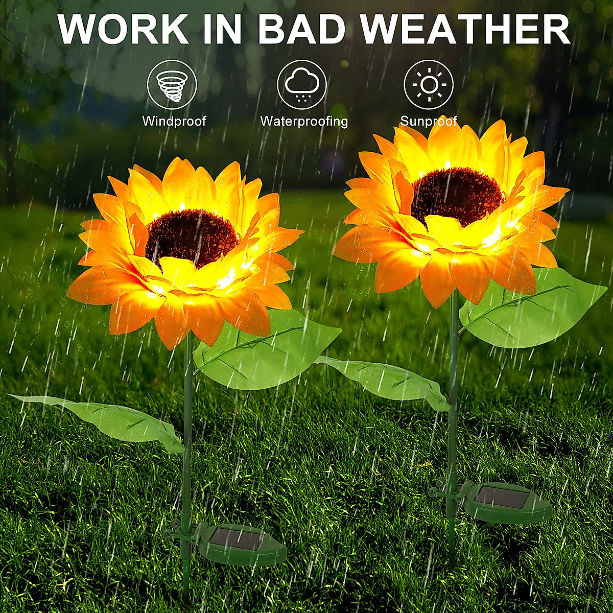 Solar Sunflowers Lights Outdoor Garden Decorative LED Lights Waterproof Solar Landscape Lights for Pathway, Garden,Yard, Patio, Backyard