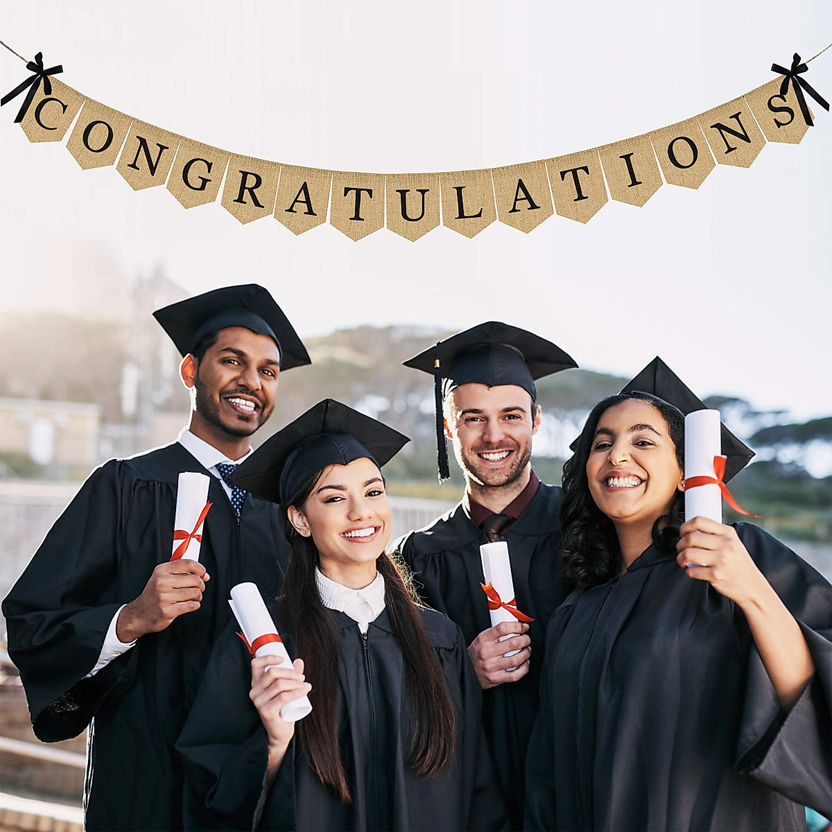 Congratulations Burlap Banner - 2024 Graduation Party Decorations - Rustic Congratulations Banner for Graduation Wedding Anniversary Retirement Birthday Party Supplies - 2024 Grad Decorations