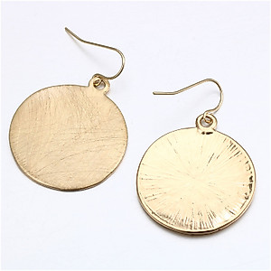 HONGYE Brushed Gold Silver Rose Gold Colored Round Disc Shaped Drop Earring Hook Earring