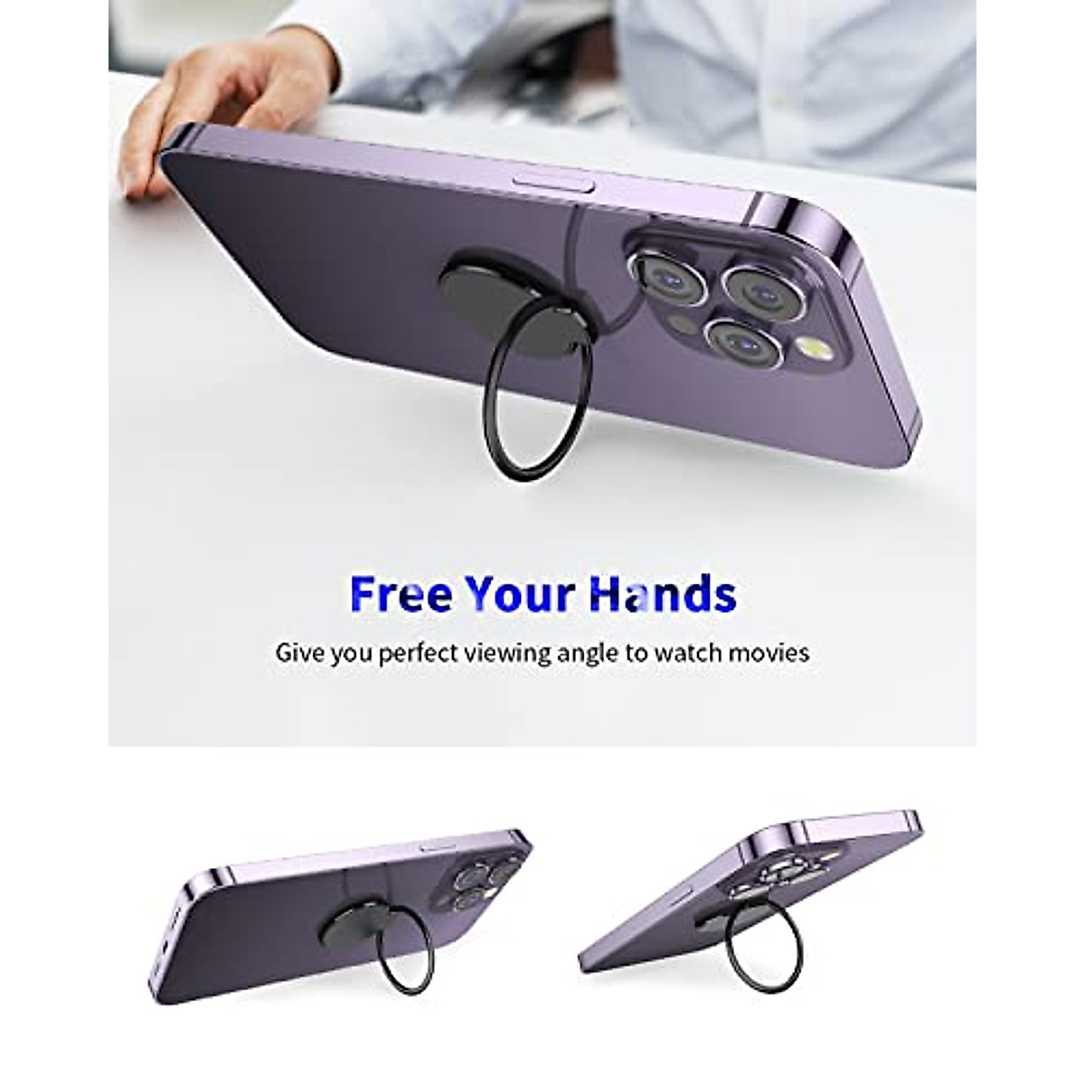 Nicwea Magnetic Phone Grip [4 Strong Magnets] Mount for All Metal Surface, Ultra-Slim Metal Phone Ring for Magnetic Car Holder Compatible with iPhone 14/13/12 Pro Max, Samsung & Any Phones, Black