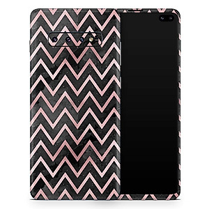 DesignSkinz Karamfila Marble & Rose Gold Chevron v10 | Protective Vinyl Decal Wrap Skin Cover Compatible with The Samsung Galaxy S10e (Full-Body, Screen Trim & Back Glass Skin)
