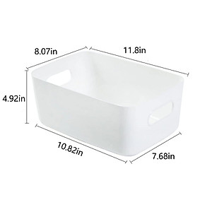 2 Pack Plastic Storage Basket, White Storage Bin with Handle Bathroom Organization Bins Kitchen Spice Rack Organizer for Shelves Drawers Pantry Closet(11.8x8x4.9in)