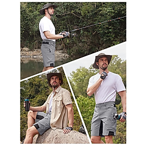 TACVASEN Men's Casual Shorts 10" Inseam Quick Dry Water Resistant Hiking Cargo Outdoor Grey Golf Shorts with Zipper Pockets for Work