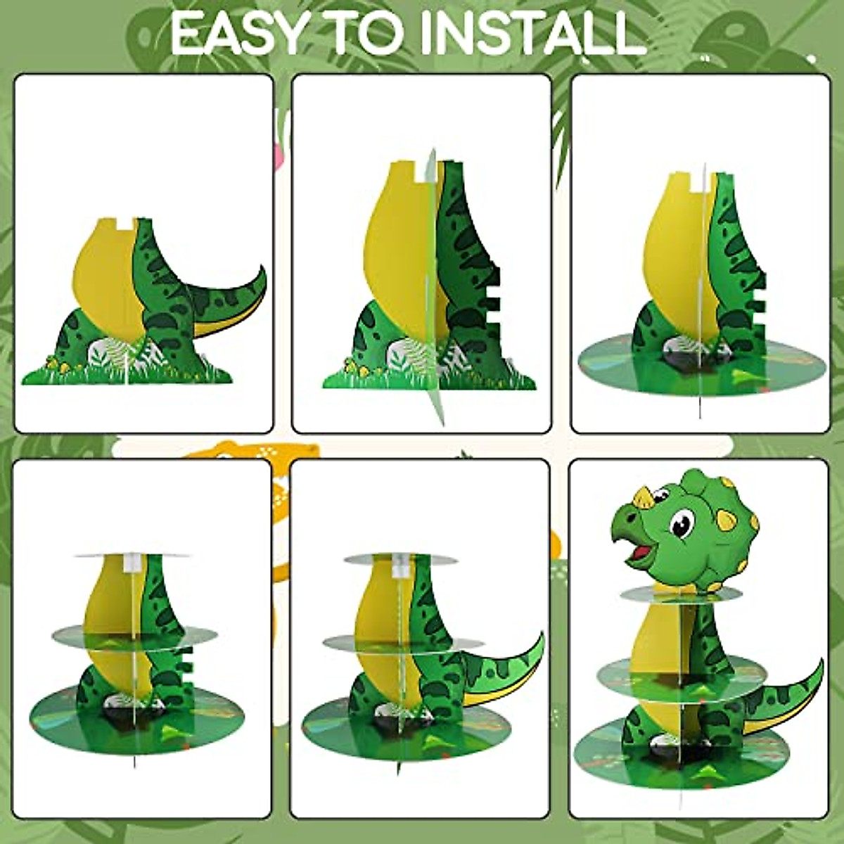 Dinosaur Cupcake Stand 3 Tier, Dinosaur Birthday Party Decorations for Kids Boys,Cute Dinosaur Triceratop Dessert Tower, Dinosaur Theme Party Supplies