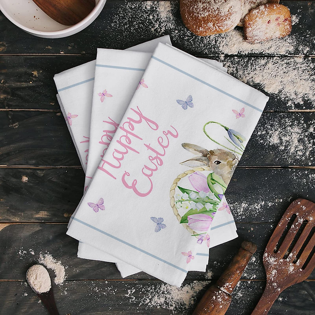 Big buy store Easter Bunny Eggs Chicken Butterfly Kitchen Dish Towels Set of 4, Soft Lightweight Microfiber Absorbent Hand Towel Spring Flowers Tea Towel for Kitchen Bathroom 18x28in