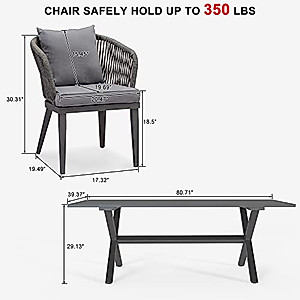 PURPLE LEAF 9 Pieces Patio Dining Sets All-Weather Wicker Outdoor Patio Furniture with Table All Aluminum Frame for Lawn Garden Backyard Deck Outdoor Dining Sets with Cushions and Pillows, Grey