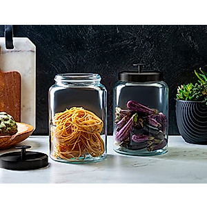 Kook Glass Large Kitchen Canister Set, Food Storage Containers, Bathroom Jars, Airtight Lids, 3.7 Liters, .98 gallons, Set of 2 (Black)