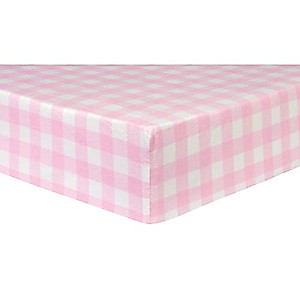 Pink and White Buffalo Check Deluxe Flannel Fitted Crib Sheet-Buffalo Check Print, Cotton Flannel, Pink, White, Fully Elasticized, 10 in Deep Pockets, Fits Standard Crib Mattress 28 in x 52 in