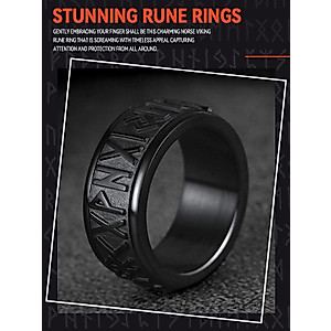 Scandinavia Viking Rune Band Thumb Rings, Black Punk Pinky Ring for Male, Women Spinner Stackable Finger Acccessories