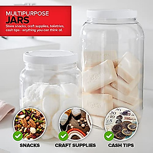 Stock Your Home Half Gallon Clear Plastic Jars with Lids (1 Pack) 64 oz Wide Mouth Large Jar with Lid, Big Container for Candy, Cookies, Arts & Crafts, Bartender Money Tips, Kitchen & Pantry Storage