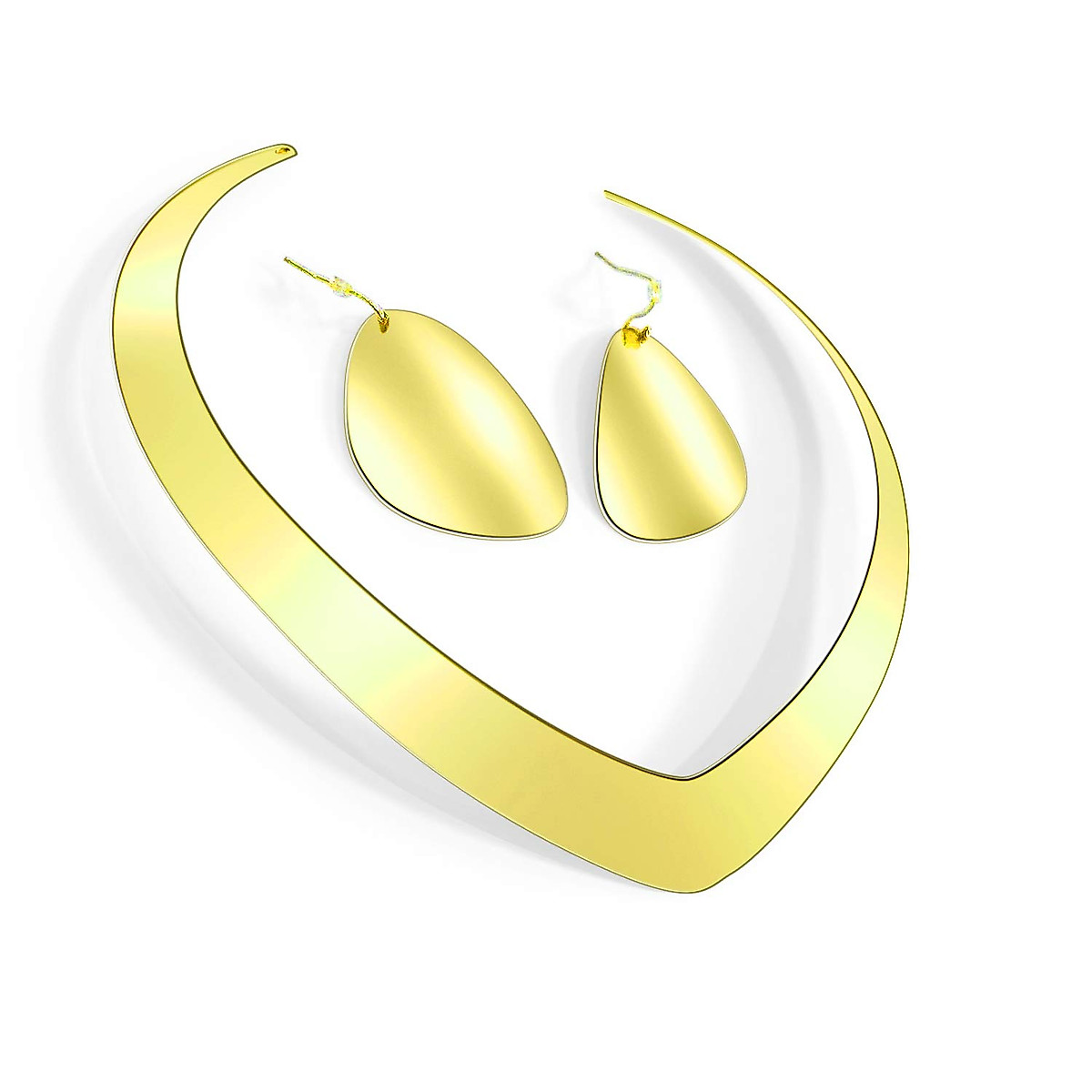 Gifytel Halloween Costume Princess Gold Necklace and Earrings Collar Bib Simple Statement Necklace Jewelry Dangle Large Big Teardrop Earrings Party Costumes Accessories for Women