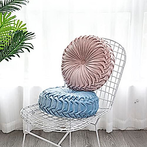 Aoruisen Grey Round Throw Pillows Velvet Round Pillow Cushion for Home Decoration Pleated Pumpkin Pillow for Home Decor Sofa and Car 13.8 inch