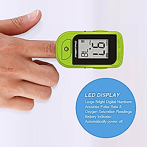 ChoiceMMed Light Green Finger Pulse Oximeter - Blood Oxygen Saturation Monitor - SPO2 Pulse Oximeter - Portable Oxygen Sensor Included Batteries - O2 Saturation Monitor Carry Pouch