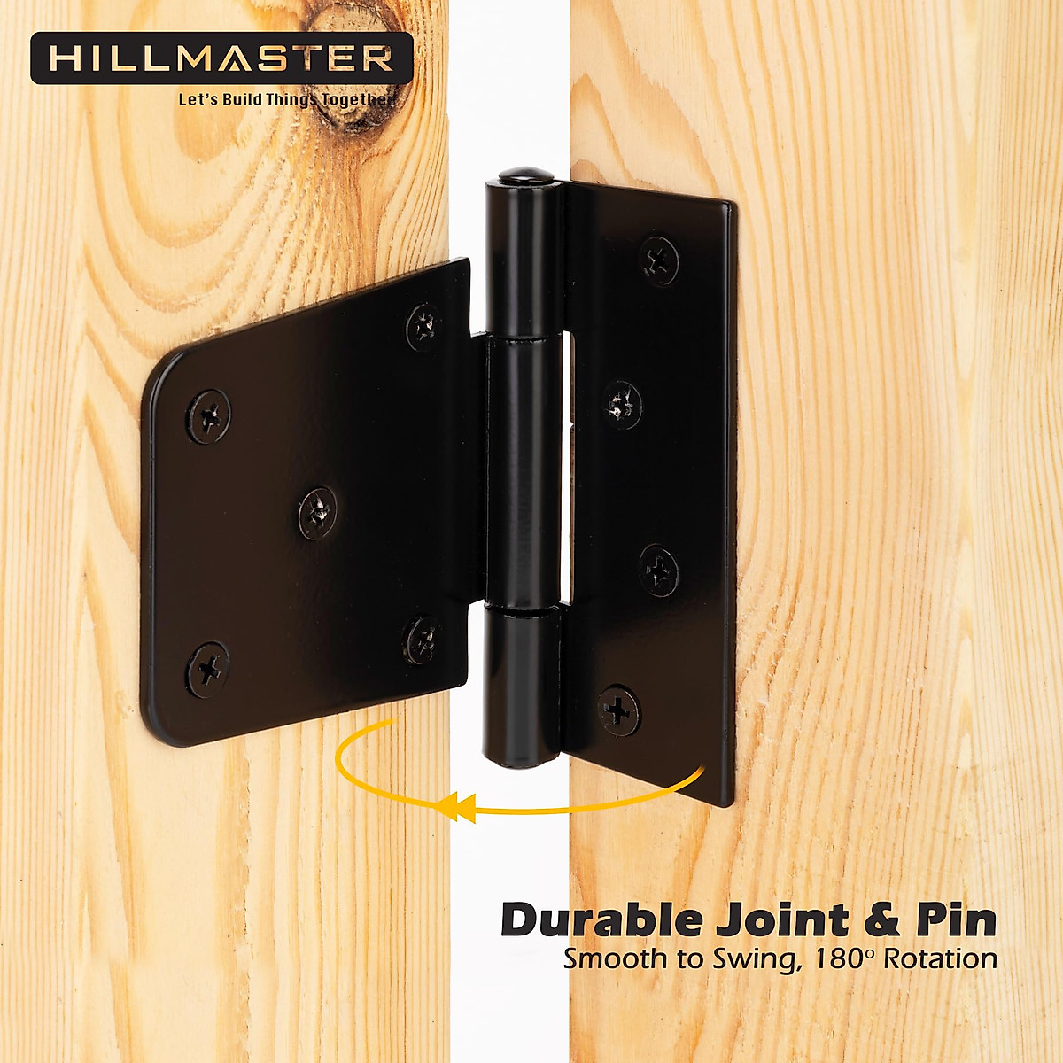 HILLMASTER 3.5 Inch Heavy Duty Gate Hinges Fence Door Hinges Durable Black Gate Strap Hinge for Indoor Outdoor, Gate Hardware Kit for Shed,Wooden Fences,Vinyl Fence Gate,Barn Door,Garage,2 Pack