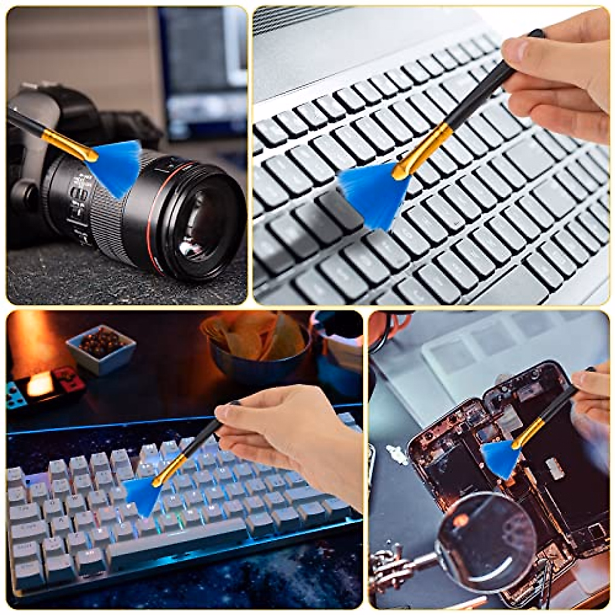 Computer Brush Set Keyboard Dusting Brush 2 Pieces Double Ended Duster Brush and 4 Pieces Fan Brushes Keyboard Cleaning Tool for Computer, Keyboard, Display Screen, Electronic Devices