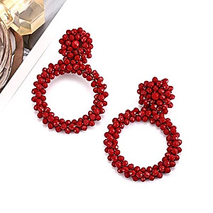 ZITULRY Statement Drop Earrings for Women Drazy Beads Dangle Earrings Wrapped Beads Earrings (Red)