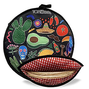 Tortillada - 12 Inch Tortilla Warmer/Heat Container microwaveable made of cotton/polyester (Black)