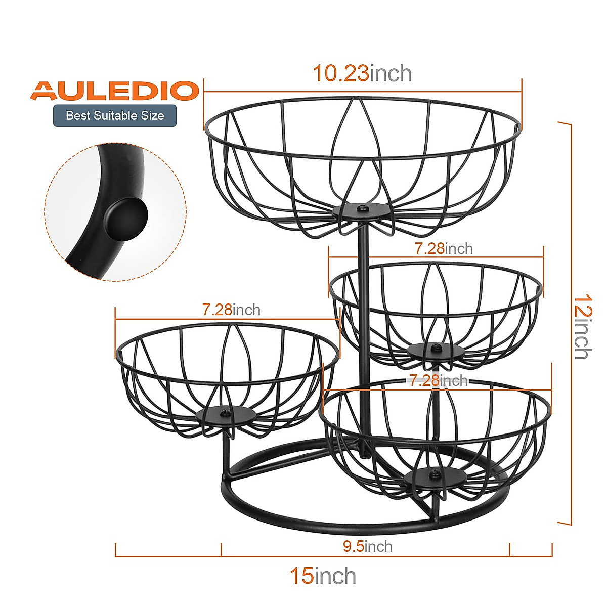 Auledio 4-Tier Countertop Fruit Basket Bowl Vegetables Storage Holder,Black