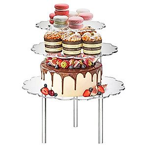 Okllen 3 Pack Clear Acrylic Cake Stands, Cupcake Stand Cake Holder, Countertop Dessert Display Riser for Bakery, Appetizer, Birthday Wedding Party Baby Shower, Flower Shape