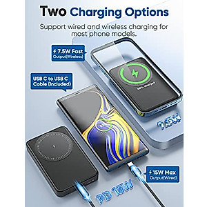 Magnetic Portable Charger - 5000mAh Mag-Safe Battery Pack with Foldable Stand, Mini Mag-Safe Power Bank, 20W USB-C Battery Pack for iPhone 12/13/14 Series, Wireless Charger for Outdoor Travel - Black