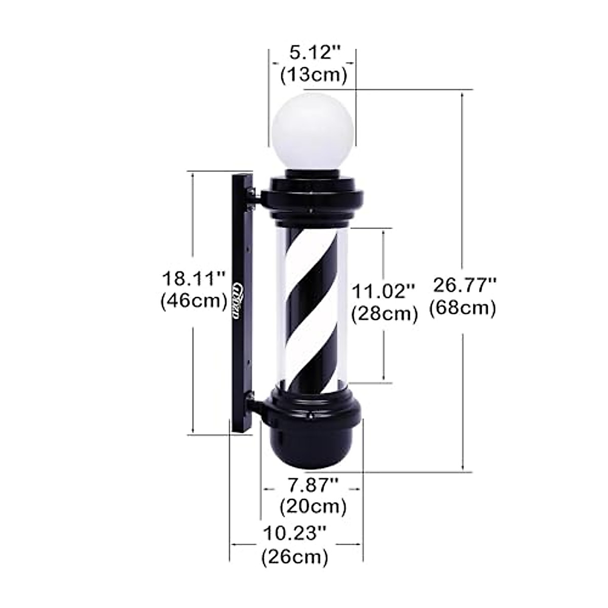 WDZD 27'' Barber Pole Light, Black White Rotating Hair Salon Open Sign, Wall Mount, Save Energy