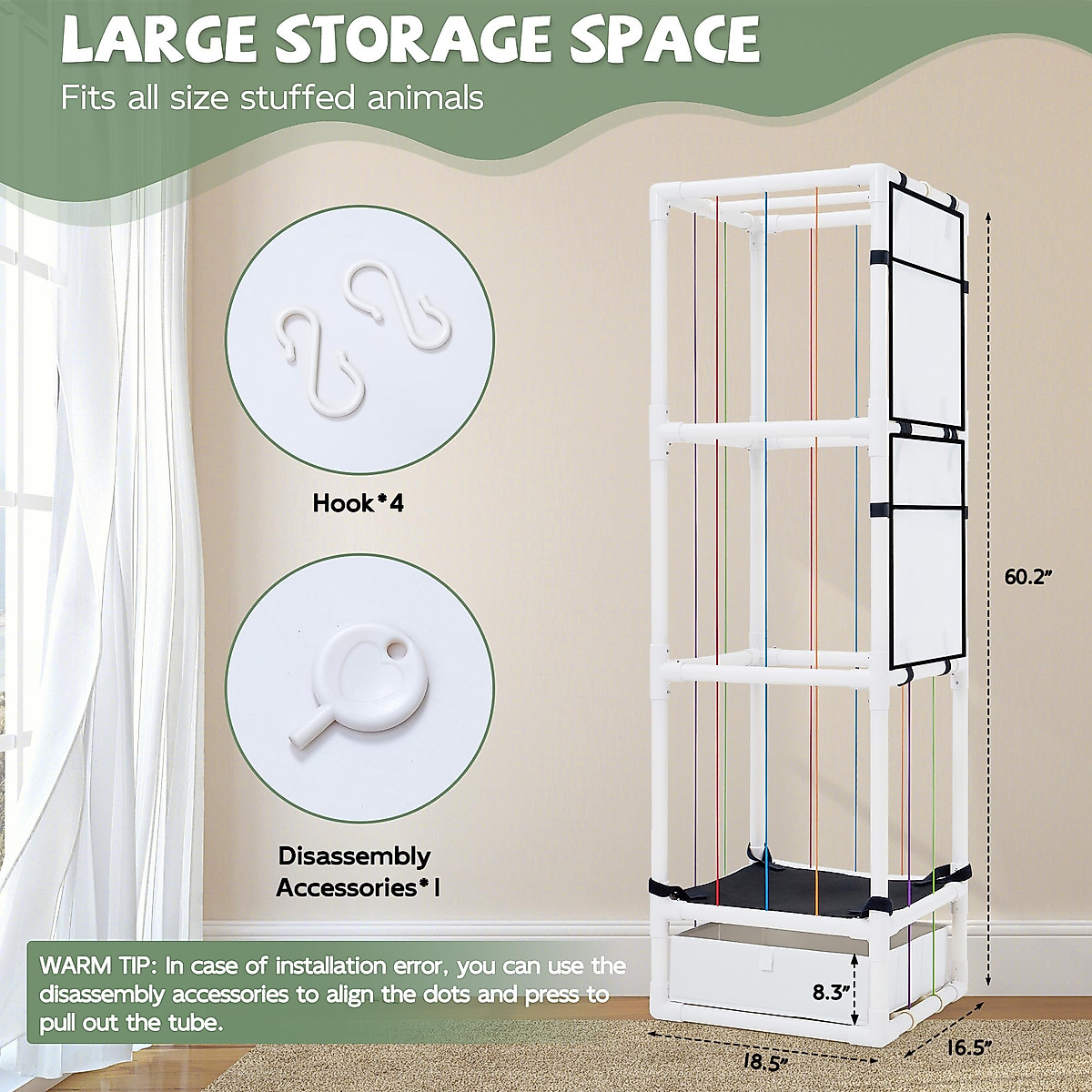 Jootan Stuffed Animal Zoo Storage, (White) ABS Stuffed Animal Holder Plush Storage, Stuffed Animal Cage for Nursery Playroom Bedroom Organize