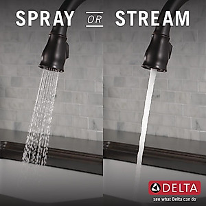 DELTA FAUCET Leland Oil Rubbed Bronze Kitchen Faucet, 1 Hole, Gooseneck, Pull Down Sprayer, Magnetic Docking, Touch-Clean Spray Holes, Venetian Bronze 978-RB-DST