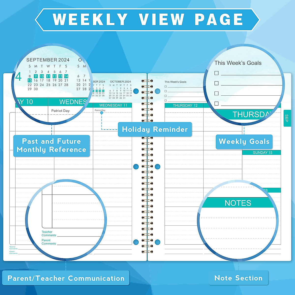 Student Planner 2024-2025 - Monthly and Weekly School Planner 2024-2025 with Stickers, July 2024 - June 2025, 9" x 11", Academic Planner - Blue