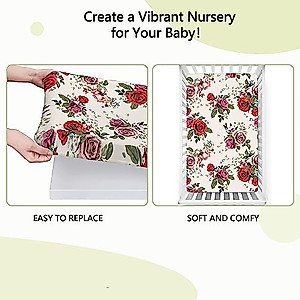 English Garden Themed Fitted Crib Sheet,Standard Crib Mattress Fitted Sheet Soft and Breathable Bed Sheets - Crib Mattress Sheet or Toddler Bed Sheet,28“ x52“,Champagne Multicolor