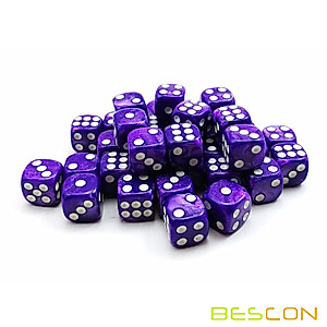 Bescon 12mm 6 Sided Dice 36 in Brick Box, 12mm Six Sided Die (36) Block of Dice, Marble Purple