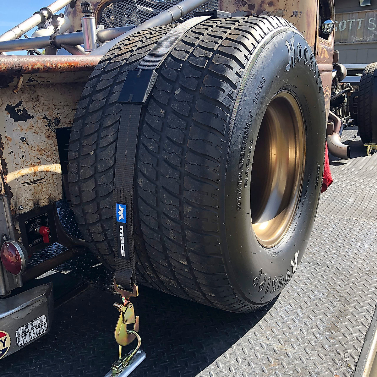 Mac's Tie-Downs Tire Block Strap Pack - E-Track Option - Blue