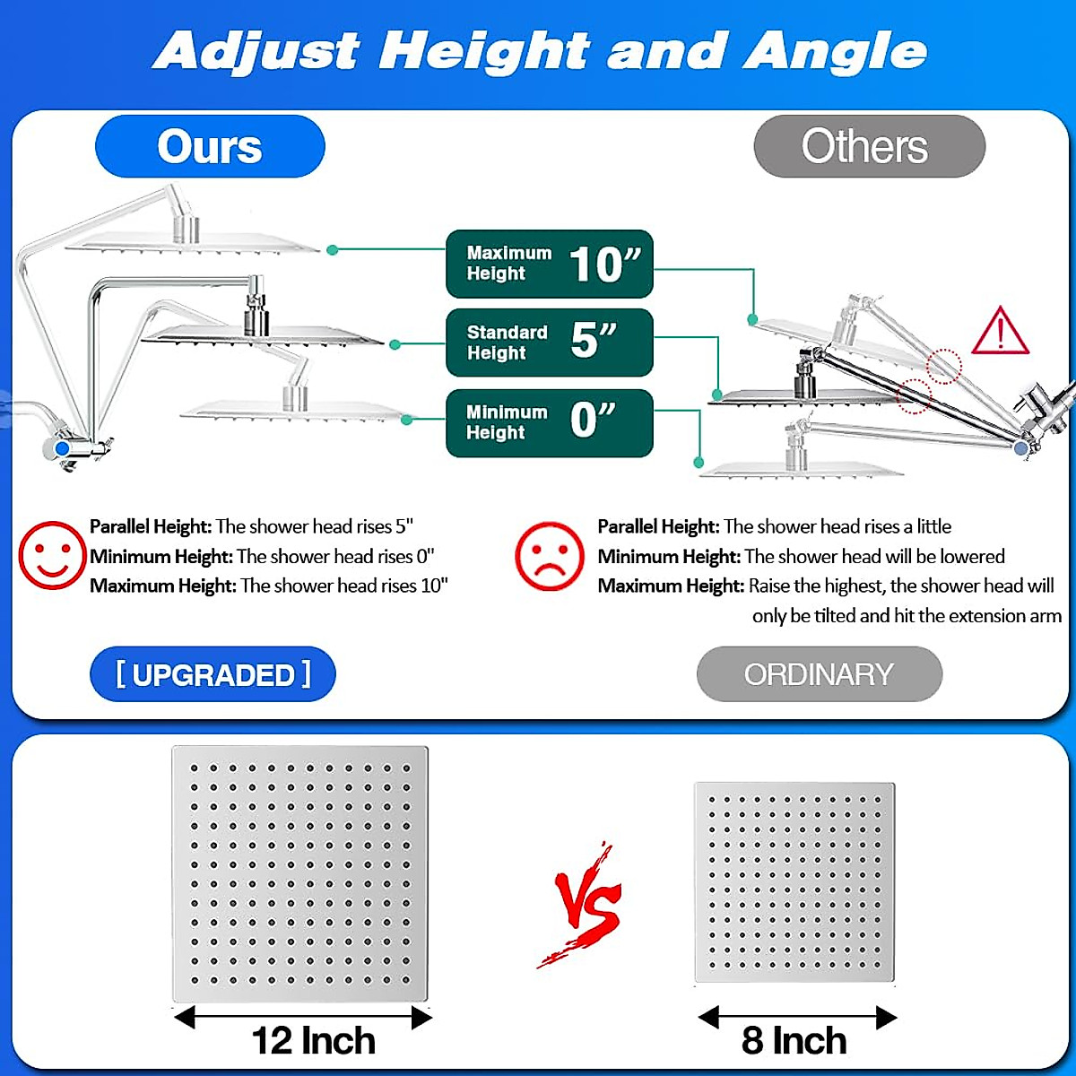 AMORIX Filtered Shower Head 12" Rain Shower Heads with Handheld Spray Combo 10 Settings Built-in 2 Power Wash, Dual Filter for Hard Water Rainfall Showerhead +12" Shower Extension Arm, 79" Shower Hose