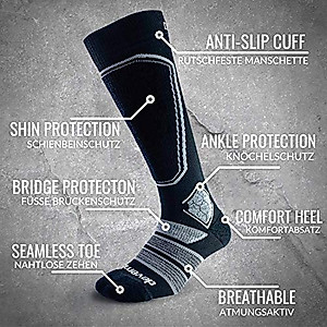 devembr Merino Wool Ski Socks for Men and Women, High Performance Snowboard socks - Size M, Black