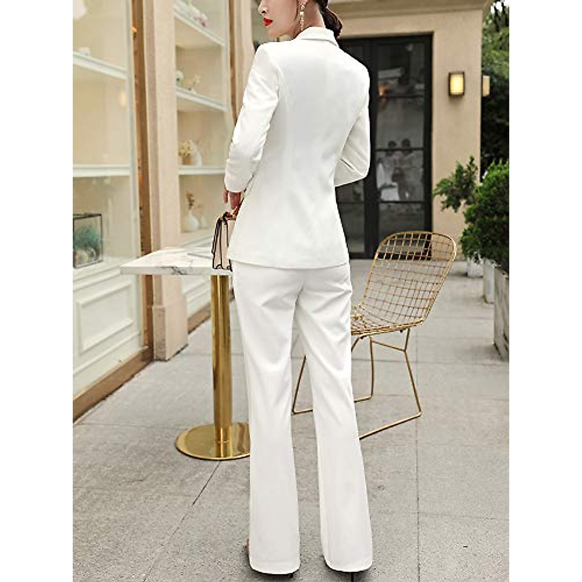SUSIELADY Women's Blazer Suits Two Piece Solid Work Pant Suit for Women Business Office Lady Suits Sets (Bl01-white, Medium)