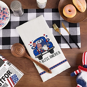 AnyDesign Patriotic Kitchen Towel 4th of July Gnome Truck Dish Cloth 18 x 28 Inch God Bless America Decorative Hand Drying Tea Towel for Independence Day Memorial Day Cooking Baking, 2Pcs