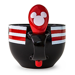 Disney Mickey Mouse Red-Striped Ceramic Soup Mug With Spoon | Holds 24 Ounces