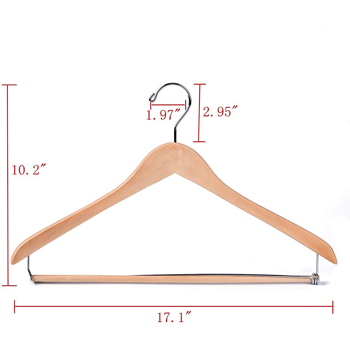 Quality Hangers Wooden Hangers Beautiful Sturdy Suit Coat Hangers with Locking Bar Glossy Natural Wood (5)
