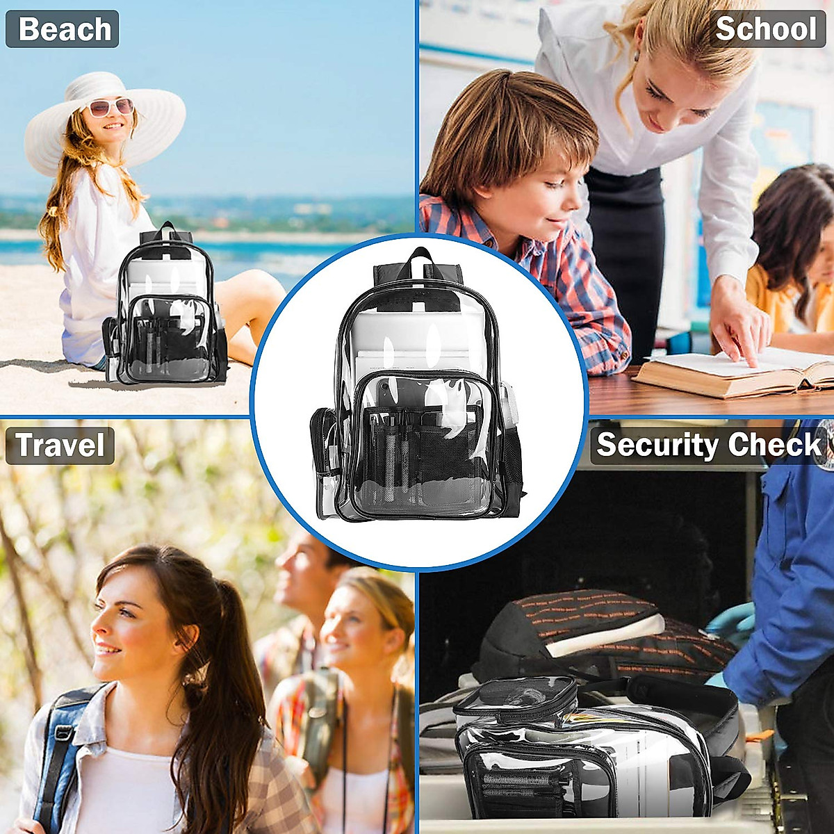 ProCase Heavy Duty Clear Backpack, See Through Backpacks Transparent Clear Large Bookbag for School Work Stadium Security Travel Sporting Events -Clear