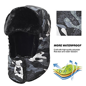 Trooper Trapper Hat,Winter Ski Hat with Winter Ear Flap and Ski Windproof Mask Gray